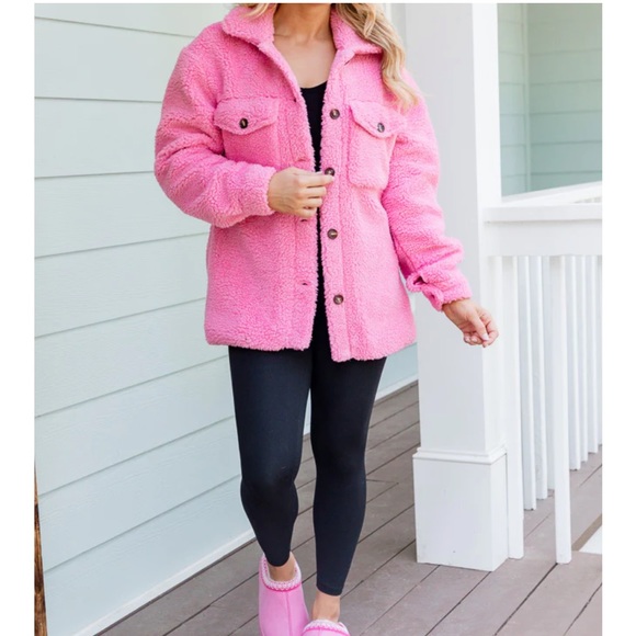 Pink Lily | Jackets & Coats | Nwt Pink Sherpa Shacket | Poshmark